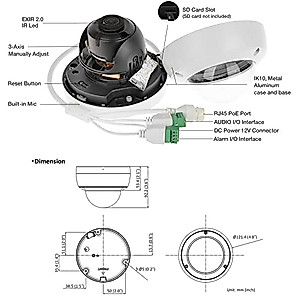 HITOSINO 4MP Dome PoE IP Camera - DarkFighter 0.003 Lux@F1.4, Smart VCA Human/Vehicle Detection, 98ft Night Vision, Mic, Alarm Input/Output, Metal IP67 IK10