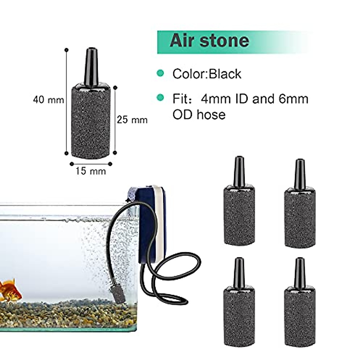 AquariumBasics 26.6 Feet Black Aquarium Soft Airline Tubing Hose Standard with 4 Air Stones,4 air Value Controller,4 Check Valves, 6 Suction Cups and 16 in Total for I,L,T,Y Shape Connectors