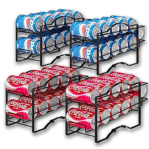 GILLAS 4 Pack Soda Can Organizer Rack for Pantry, Stackable Beverage Soda Can Storage Dispenser Holder for Refrigerator, Cabinet, Black