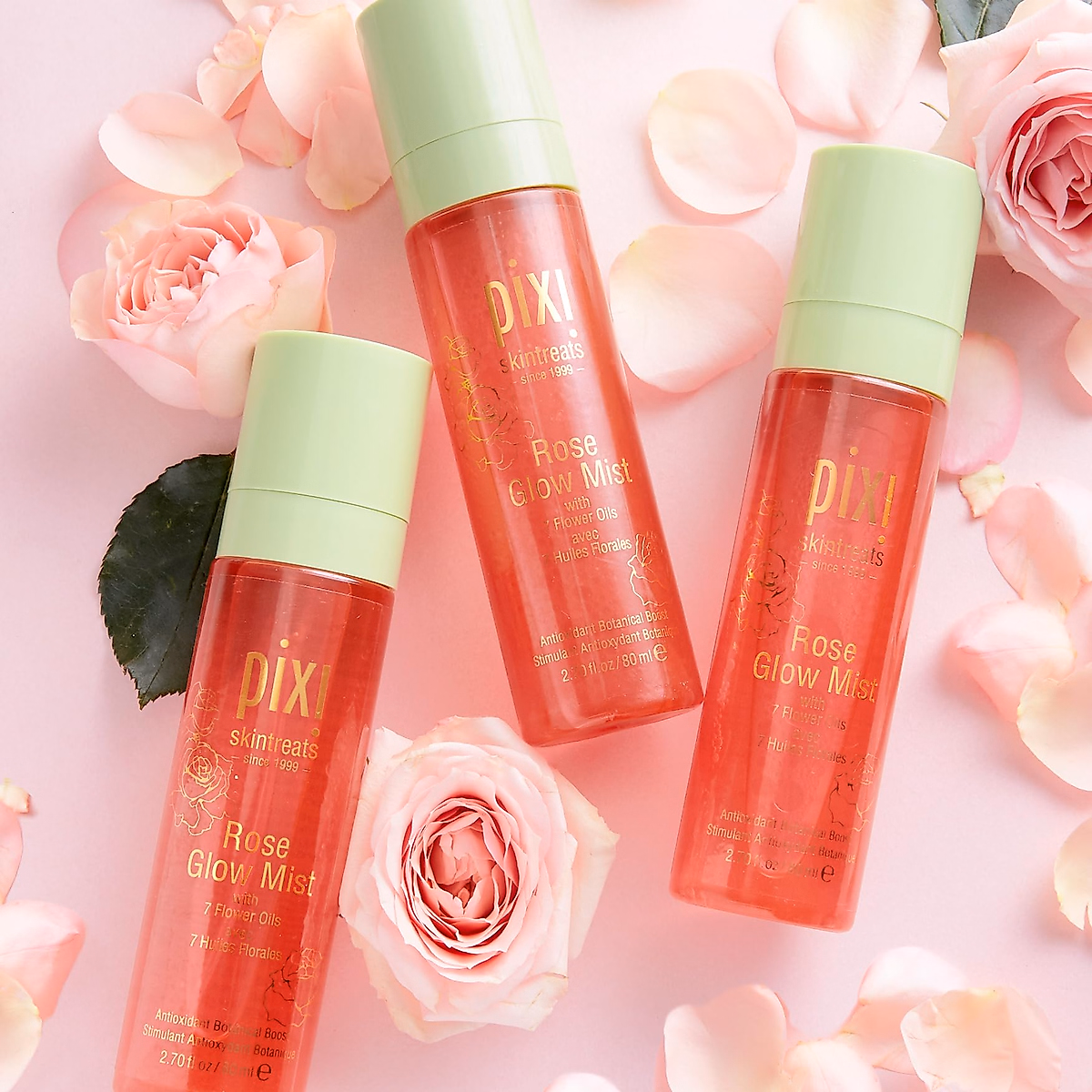 Pixi Rose Glow Mist (2.70 fl oz) Rose Glow, Hydrating Facial Mist, Enriched with Rose Oil, Argan Oil, and Avocado Oil, For Radiant, Glowing Skin