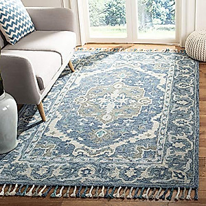 SAFAVIEH Aspen Collection 3' x 5' Dark Blue/Grey APN230A Handmade Boho Braided Tassel Wool Area Rug