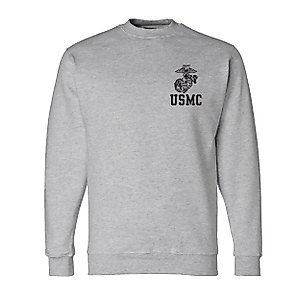 eMarine PX Eagle Globe and Anchor USMC Crew Neck Sweatshirt Grey. Made in USA. Officially Licensed with the United States Marine Corps