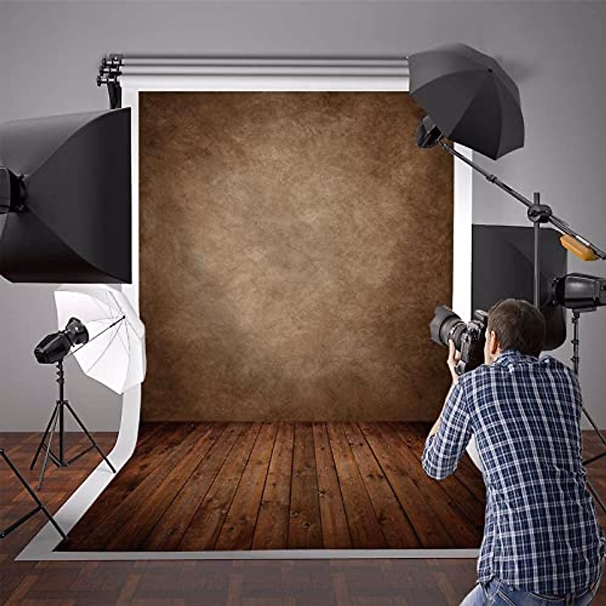 Allenjoy Fabric 6x8ft Abstract Brown Wall with Wood Floor Photo Backdrop for Only Under 3 Years Old Kids Pictures
