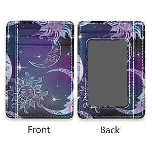 susiyo Sun Moon And Stars Slim Minimalist Wallets Rfid Blocking Card Wallets PU Leather Front Pocket Wallets for Men and Women