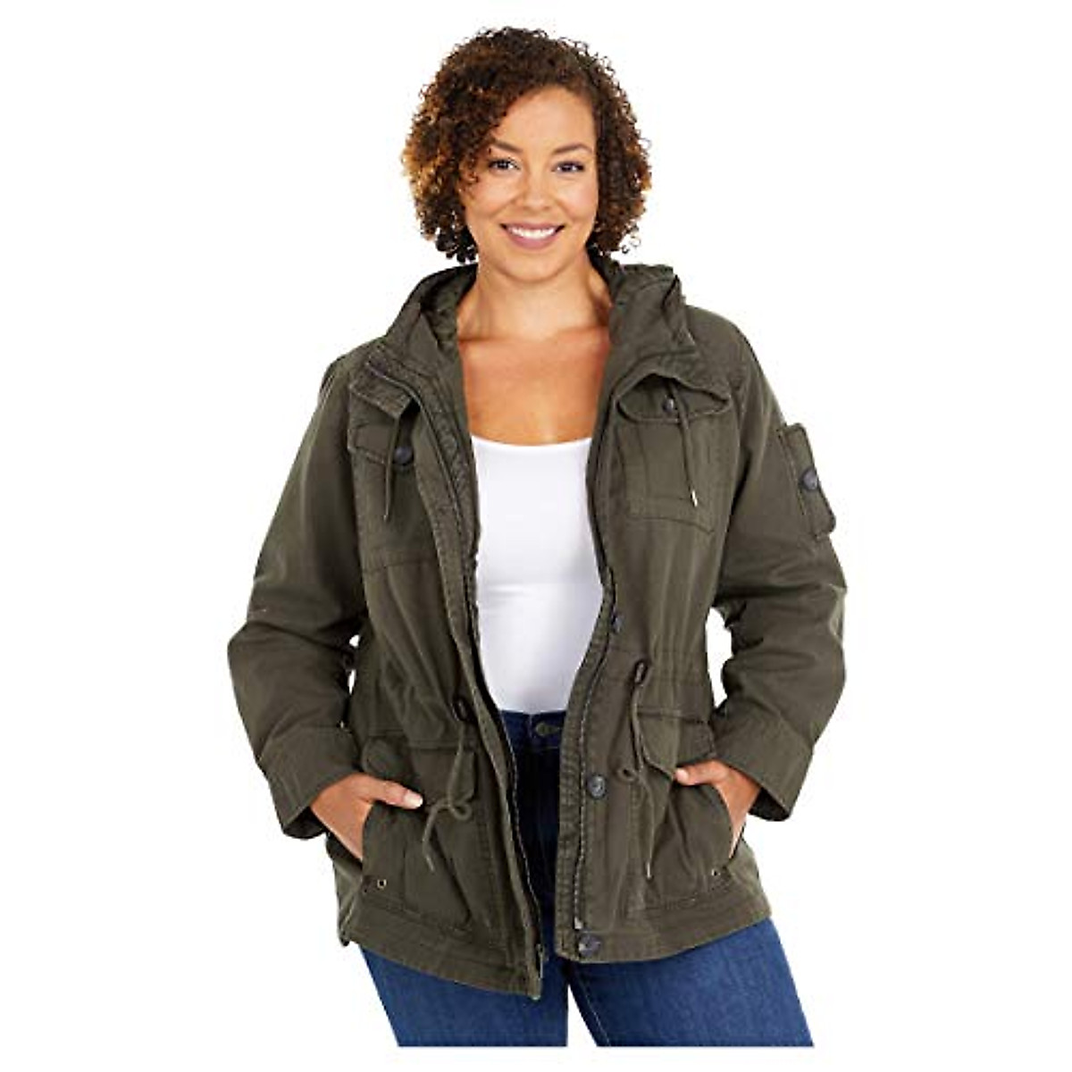 Levi's Women's Cotton Four Pocket Hooded Field Jacket, Army Green, L