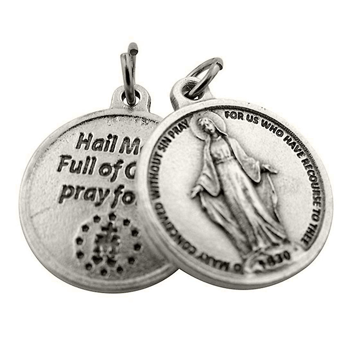 Religious Gifts Silver Toned Base Our Lady of Grace Miraculous Medal with Prayer Protection Pendant, 3/4 Inch
