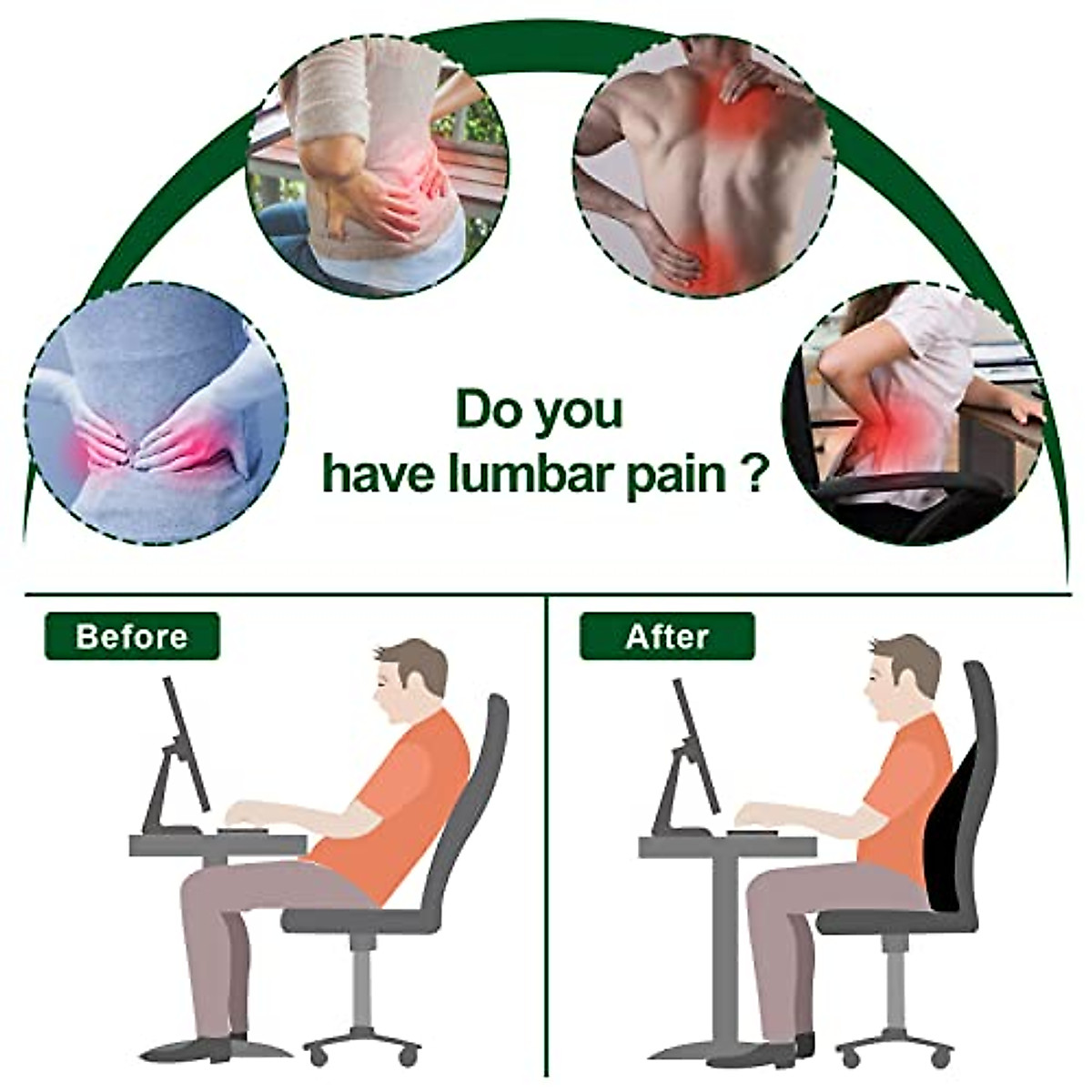 CNAMOY Lumbar Support Pillow Orthopedic Backrest - Memory Foam Back Cushion for Office Chair, Car Seat and Wheelchair to Relieve Back Pain Gifts for Fathers Day Dad Husband Men Birthday Mother