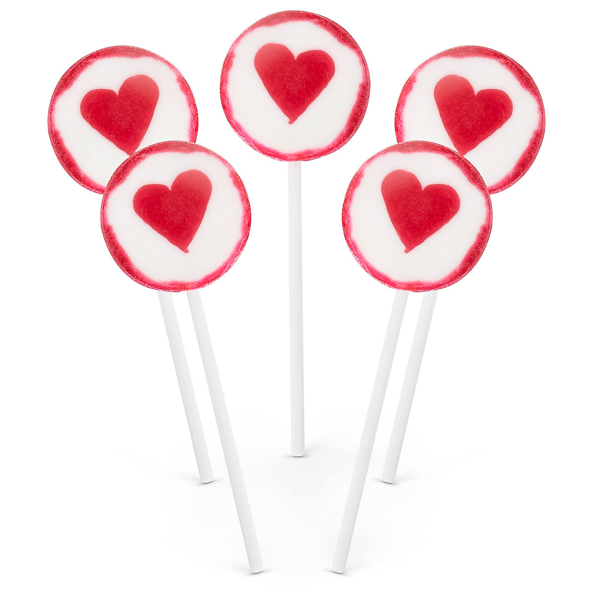 Handmade Red and White Heart Lollipops, Round Individually Wrapped Suckers, Strawberry Flavored Valentines Pops (11 OZ)