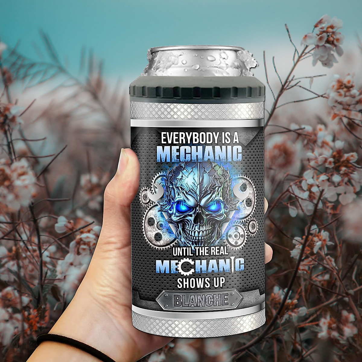 Personalized Mechanic Can Cooler 4 in 1 Holder Cup with Lid Customized Name 16oz Beer Drinking Gifts for Men Dad Birthday Fathers Day Retirement