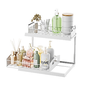 HOJAYK Under Sink Organizer, 2-Tier Metal Put Out Under Kitchen Sink Organizers and Storage, Sliding Shelf Cabinet Organizer for Kitchen, Bathroom, Desk - White-8