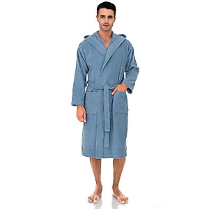 TowelSelections Mens Hooded Robe, Premium Cotton Terry Cloth Bathrobe, Soft Bath Robes for Men XX-Large Blue