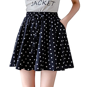 Fuwenni Women's Summer Casual Comfy Culottes Shorts Elastic Waist Wide Leg Beach Shorts with Pockets Black XXL/US 16