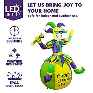 Joiedomi 6 FT Tall Jester On Ball Mardi Gras Inflatable Yard Decoration