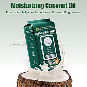 ATIFBOP Dog Wipes for Paws and Bum, Hypoallergenic Pet Grooming Wipes Natural and Gental, 100 Wipes for Cleaning & Grooming Moisturizing Coconut