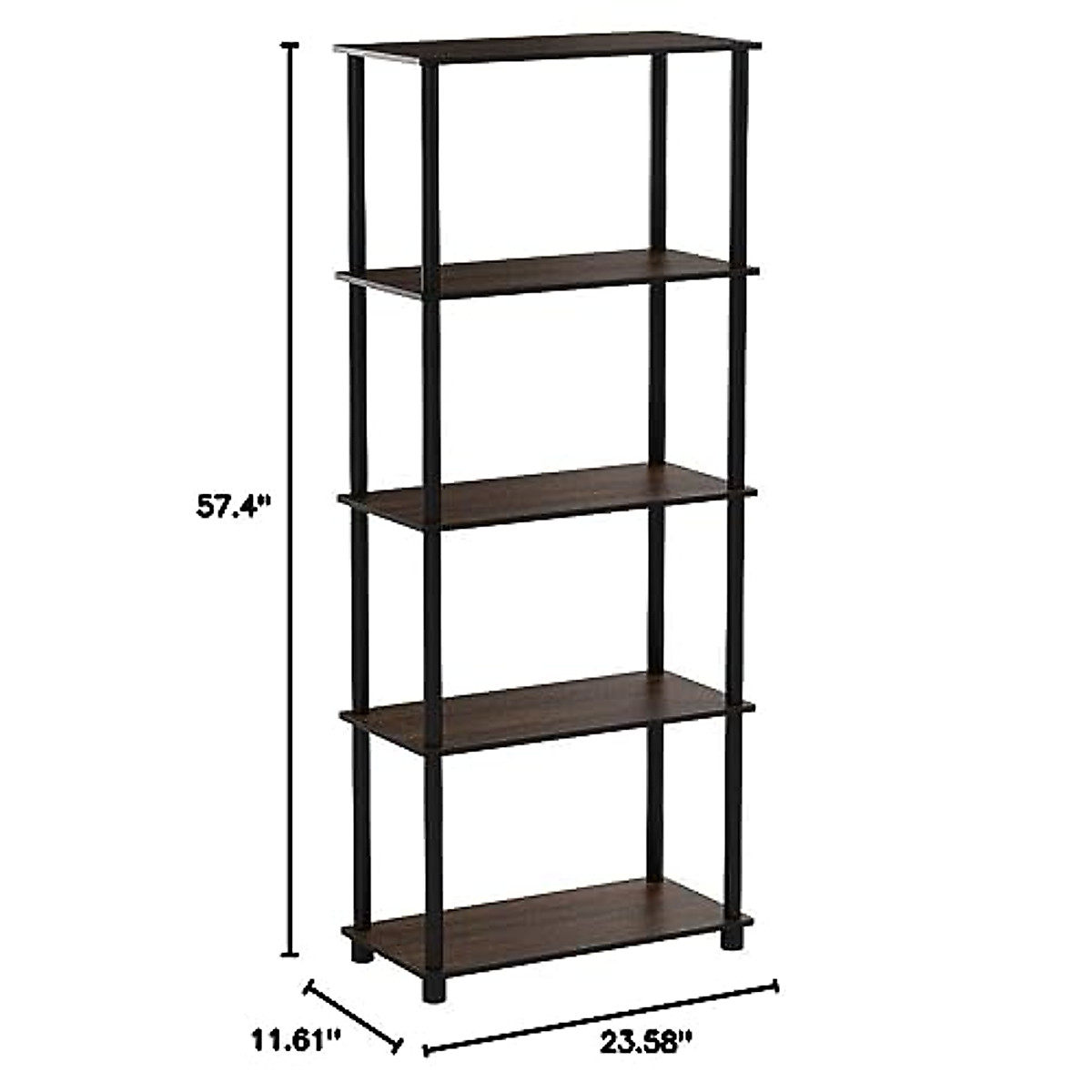 Furinno Turn-N-Tube 5-Tier Multipurpose Shelf / Display Rack / Storage Shelf / Bookshelf, Round Tubes, Columbia Walnut/Black
