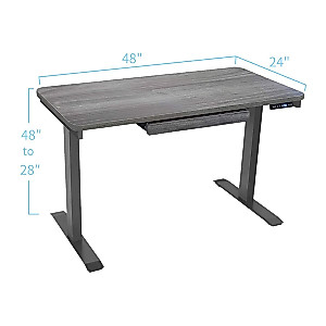 Motionwise Electric Standing Desk, 24”x48 Home Office Series, 28"-48" with Quickly Program up to 4 pre-Set Height adjustments and USB Charge Port, Gray Top with Gray Frame