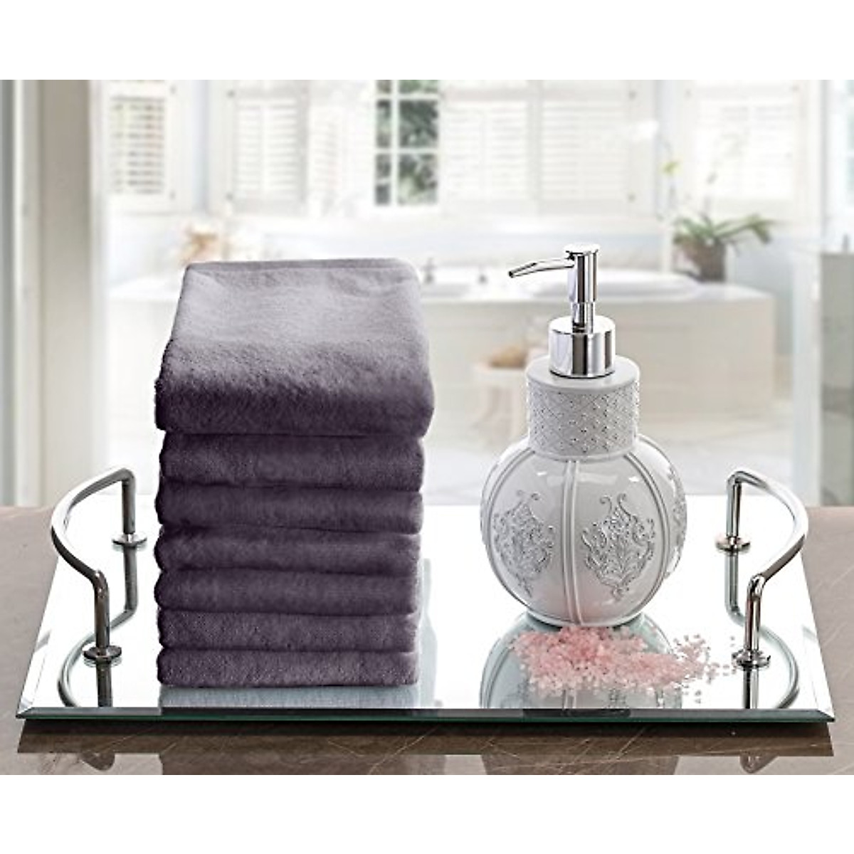 Creative Scents Cotton Fingertip Towels Set - 4 Pack - 11 x 18 Inches Decorative Small Extra-Absorbent and Soft Terry Towel for Bathroom - Powder Room, Guest and Housewarming Gift (Grey)