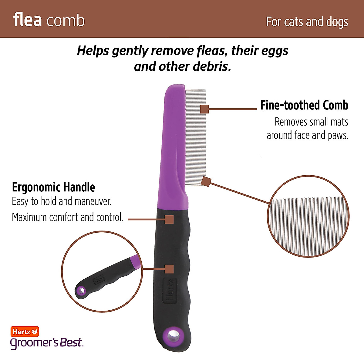 Hartz Groomer's Best Flea Comb for Dogs and Cats, Fine-Toothed Flea Comb to Remove Fleas & Flea Eggs, Gentle Pet Comb for Detangling or Dematting Face & Paws