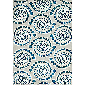 Unique Loom Modern Collection Geometric, Contemporary, Circles, Swirls, High-Low Pile, Indoor and Outdoor Area Rug, 7 ft x 10 ft, Ivory/Teal