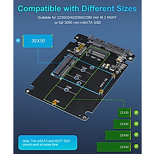 ZEXMTE M.2 NGFF or mSATA to USB 3.0 Adapter 2-in-1 NGFF or mSATA Converter Reader Card with SATA Cable Converter as Portable Flash Drive External 2.5 inch Hard Drive,Support SATA NGFF B/B+M Key SSD