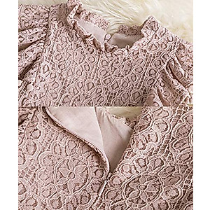 BGFKS Baby Girl Tutu Dress Elegant Lace Pom Pom Flutter Sleeve with Flower Headband Set(Dusty Rose,6 Months)