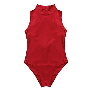 winying Girls Mock Neck Cut Out Back Sleeveless Gymnastics Leotard Ballet Dance Jumpsuit Red 7-8
