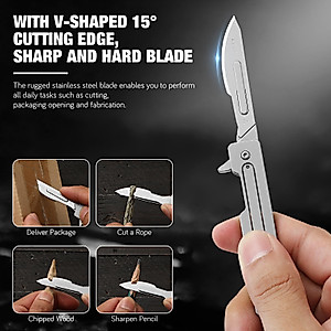 KUQIME Pocket Knife for Men Outdoor Interchangeable Blade Folding Knife with 10 Carbon Steel Surgical Blades - Versatile EDC Tool for Precision Cutting, Crafting and Everyday Carrying (34, Grams)