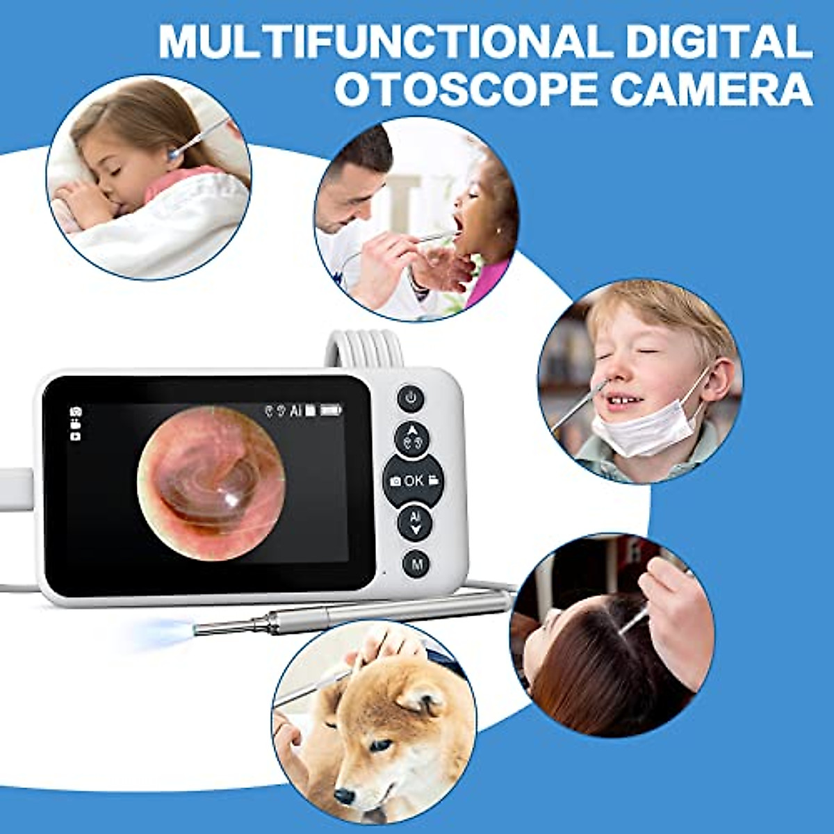 AI Intelligent Visual Digital Otoscope, Hiacinto Ear Wax Removal Tool with 4.5Inch IPS Screen, 3.2mm Ear Camera with Gyroscope, Supports Photo and Video Recording, 32GB Card and Ear Cleaning Kits