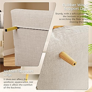 JASIWAY 3-in-1 Convertible Chair Bed Sleeper for Adults, Linen Convertable Sleeper Chair with Wooden Arms & Pillows, Foldable Single Futon Sofa Bed for Small Spaces, Mid Century, 76.6" D x 36.6" W