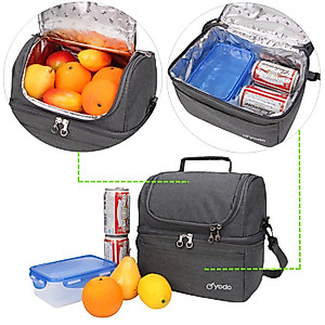 yodo Large Lunch Bag Double Layer Cooler Tote Bag for Adult Women and Men - Idea for Beach, Picnics, Road Trip, Meal Prep, Everyday Lunch to Work, Gray