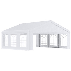 Outsunny 20' x 20' Heavy Duty Party Tent & Carport with Removable Sidewalls and Double Doors, Large Canopy Tent, Sun Shade Shelter, for Parties, Wedding, Outdoor Events, BBQ, White