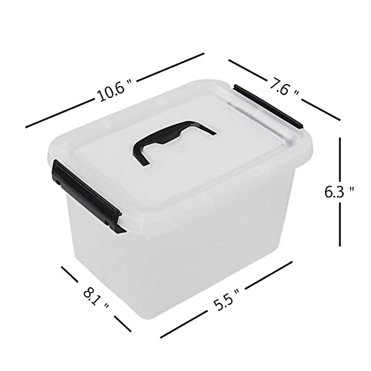 Easymanie 6 Quart Plastic Storage Bin with Black Handle, Clear Latching Boxes, Pack of 6