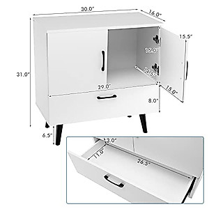 Giantex Storage Cabinet Buffet Sideboard, Accent Cabinet with Doors, Pull-Out Drawer, Freestanding Bathroom Floor Cabinet, Cupboard for Living Room, Entryway Dining Room Bar Cabinet (White)