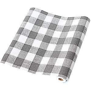 Self Adhesive Vinyl Black and White Plaid Shelf Liner Contact Paper for Cabinets Dresser Drawer Cupboard Table Desk Furniture Walls Decor 17.7"X117"