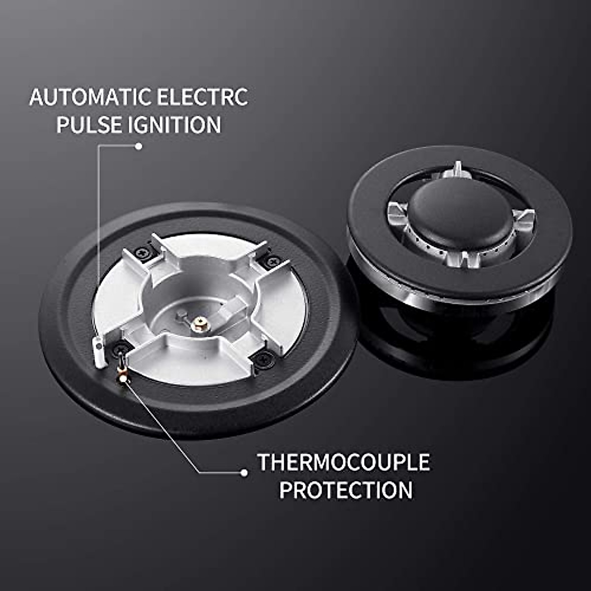 Gas Stove Top 24 inch Eascookchef,24 inch Gas Cooktop 4 Burner,Gas Stove Top NG/LPG Convertible,Black Tempered Glass Dual Burners Propane Cooktop with Thermocouple Protection,Bulit-in Gas Hob