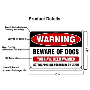 JW Signs Beware of Dog Sign (2 Pack) 10”x7” Reflective Metal Signs 0.40 Aluminum Sign Pre-Drilled Holes For Easy Mounting Indoor or Outdoor Use for Fence Door or Gate