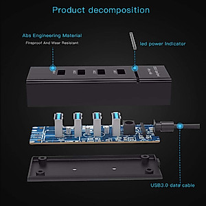 Jiali USB-C 4K Hub Converter 30cm USB-C/Type-C 3.1 Male to 4-Port USB 3.0 Adapter Hub, for Galaxy S8 & S8 + / LG G6 / Huawei P10 & P10 Plus/Xiaomi Mi 6 & Max 2 and Other Smartphones(Black)
