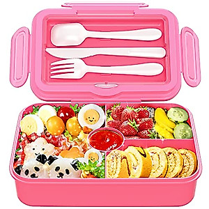 DaCool Lunch Box Kids Bento Box 7.5 Cups with 4-Compartment Leakproof BPA Free Toddler Girls Lunch Containers with Fork Spoon for Meal Snack On-the-Go School Picnic, Microwave Dishwasher Safe, Pink