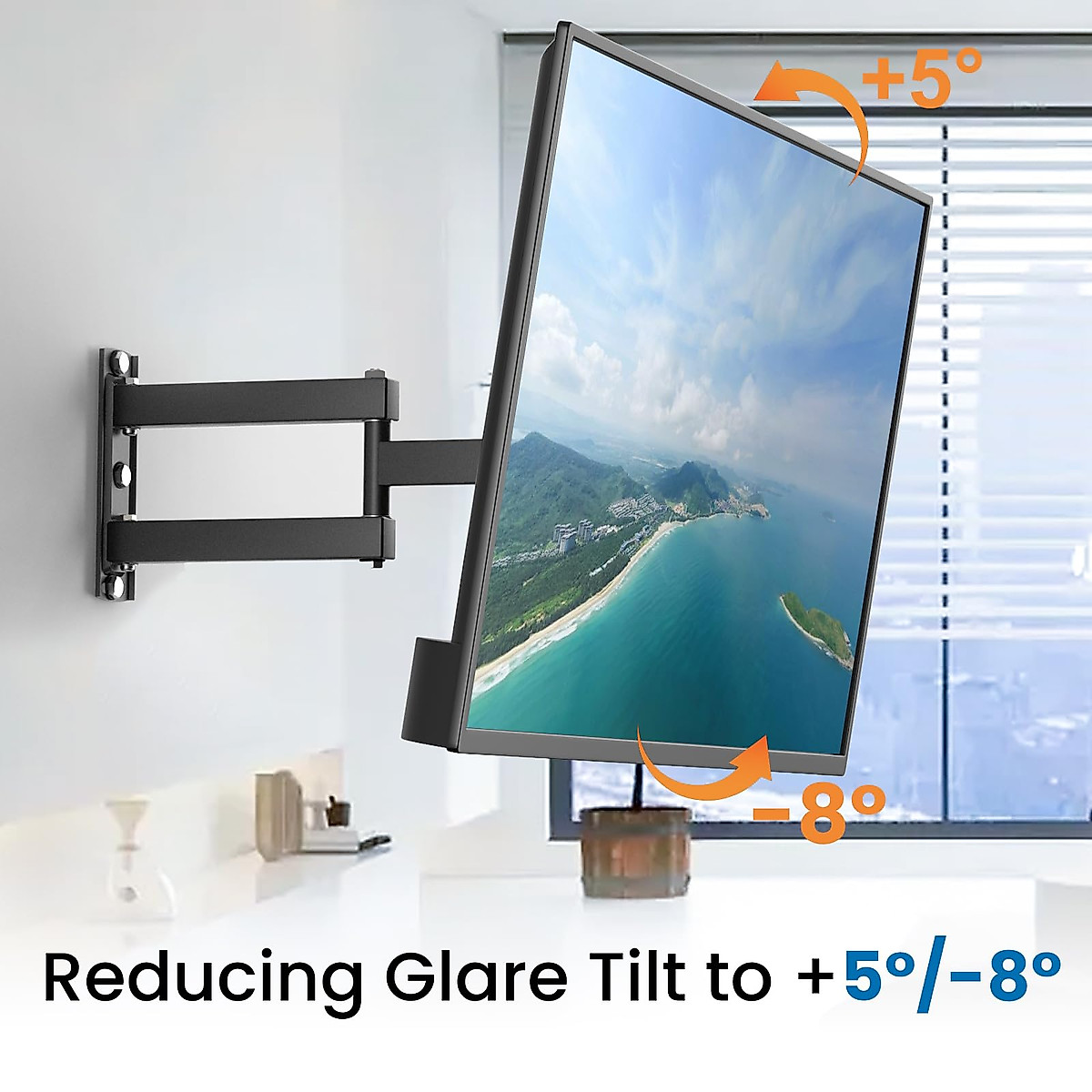 TV Wall Mount for Most 14-60 Inch TVs, Full Motion TV Mount with Perfect Center Design, Extension Tilt Swivel TV Mount Articulating Mount Max 400x400mm with Magnetic Remote Control Holder 2pcs