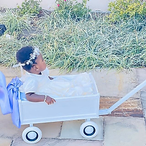 Premium Wooden Wagon STAS - Safe and Beautiful | Ideal for Weddings and Flower Girls | Color: White Fluff| Wheels: Rubber