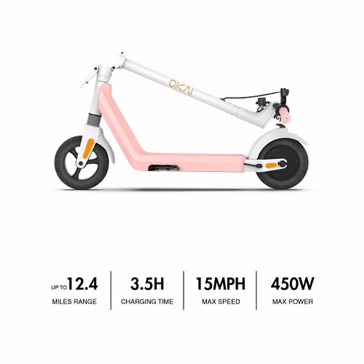 OKAI ES50B Electric Scooter - 12.4 Miles Range & 15.5 MPH - Lightweight and Foldable E Kick Scooter for Kids, Teens & Adults(Pink)