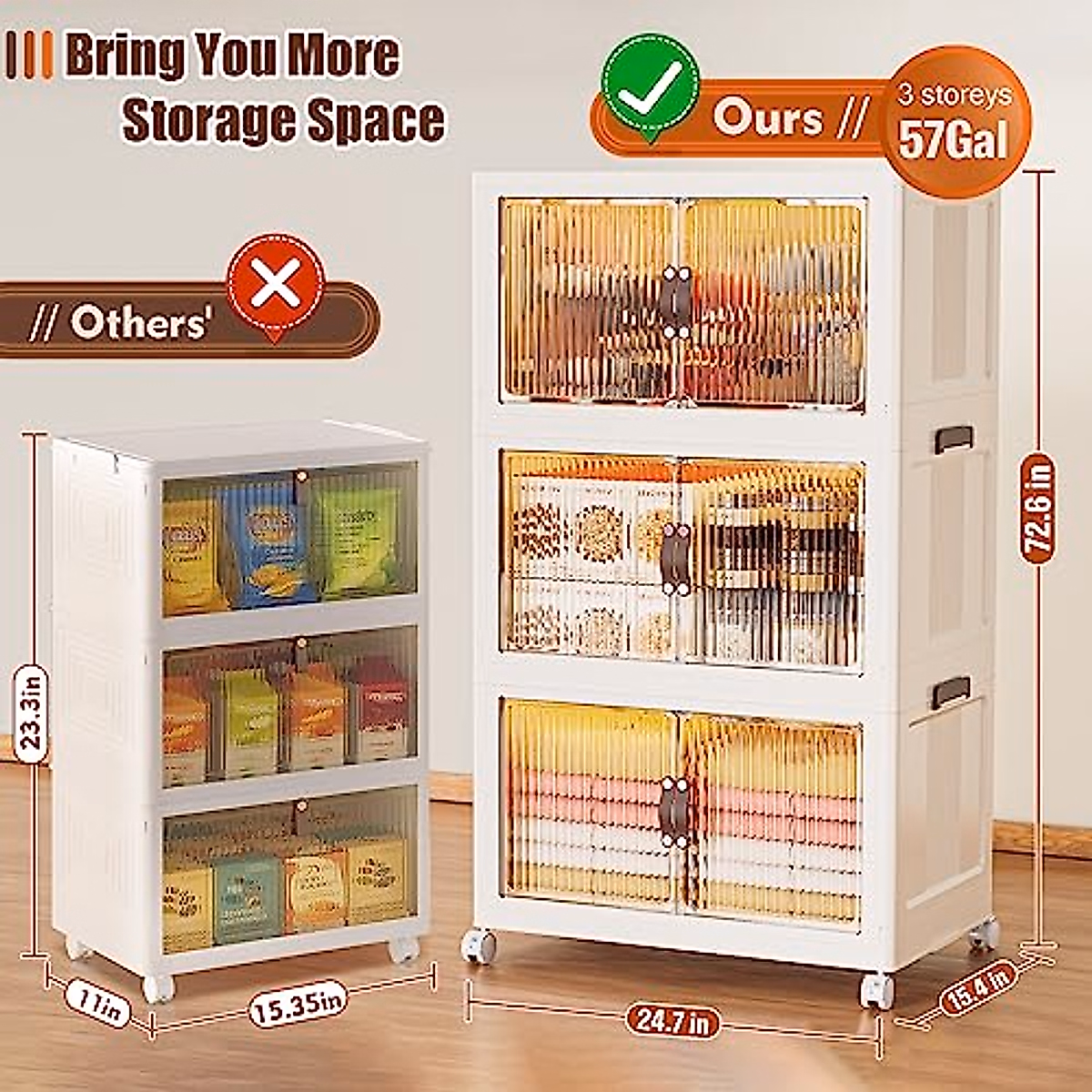 102 Qt Large Storage Bin with Lid 【Double-Opening Doors】Plastic Storage Organizer for Living Room Bedroom & Toy Room, Foldable Stackable Toy Storage Box, Containers for House Organizing, 2 Tier