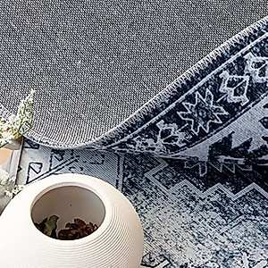 DECOMALL BAOLA Vintage Area Rugs, Traditional Carpet for Bedroom Foyer Laundry Room, Gray-Blue 4'x6'