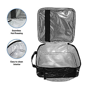 HMZXZ Marble Texture White Black Print Lunch Bag Box for Women Teens Girls Cooler Insulated Lunch Bag Tote Freezable Shoulder Strap Waterproof Picnic Meal for School Office Work