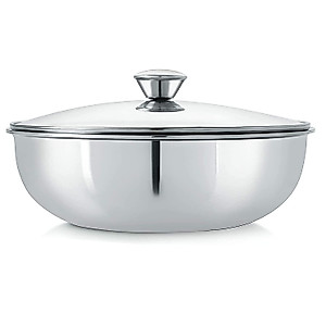 SHRIYA Triply Stainless Steel Tasala Kadai Induction Base Kadhai with Glass Lid Steel Triply Kadhai