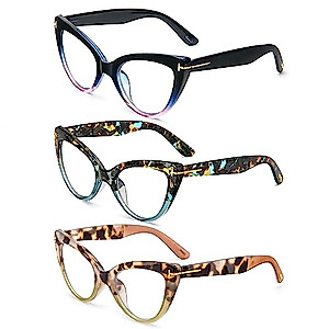 DXYXYO 3 Pack Cat Eye Reading Glasses for Women Fashion Blue Light Blocking Thick Frame Computer Readers 1.5+
