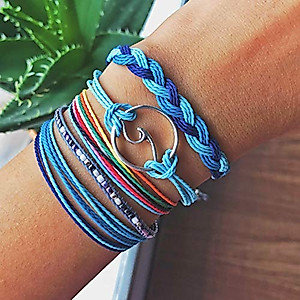 YANCHUN Aesthetic Bracelets for Teen Girls Surfer Waterproof Bracelets Anklets for Women Men (A:Blue &Black&Mountain Set)