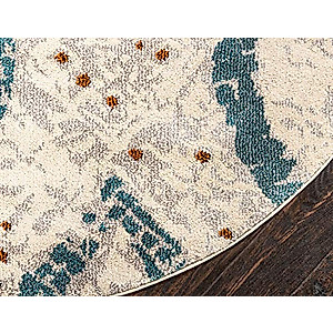 Unique Loom Estrella Collection Modern Abstract Cream Round Rug (8' 0 x 8' 0)