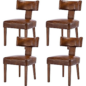 RIVOVA Set of 4 PU Leather Upholstered Side Chairs, Modern Kitchen Armless Parson Chairs Solid Wood Dining Chairs, Brown