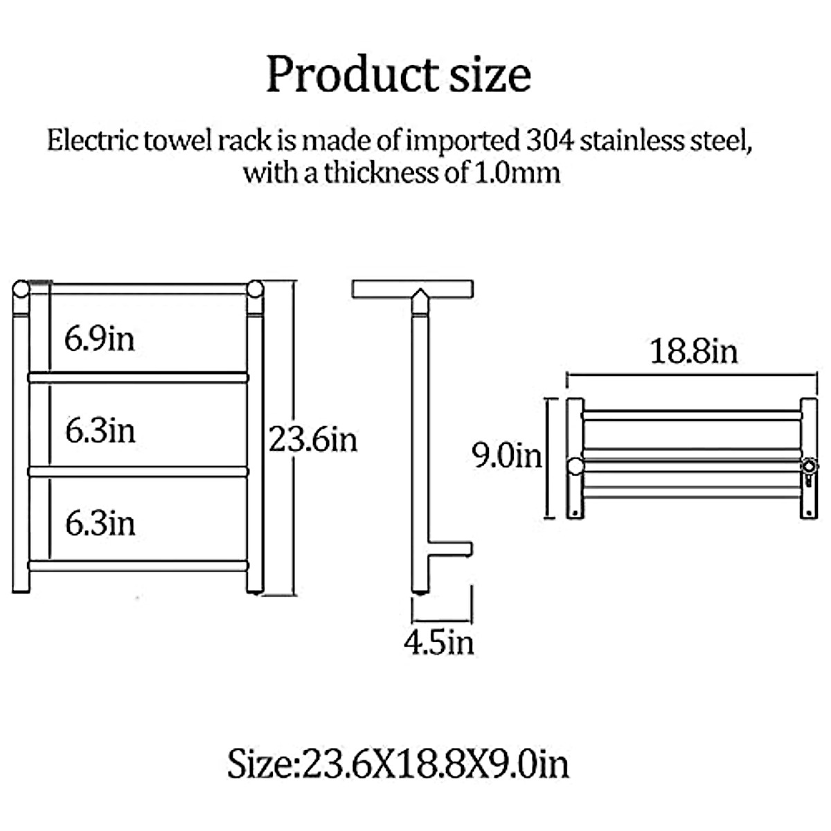 Bathroom Towel Warmer Electric Heated Towel Rack, Electric Towel Warmer Drying Rack, Stainless Steel Polished Heated Towel Rail Radiator with Shelf, Bathroom Wall Mounted Heated Towel Rack with On/Off